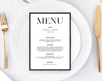 Black and White Menu Card | Etsy
