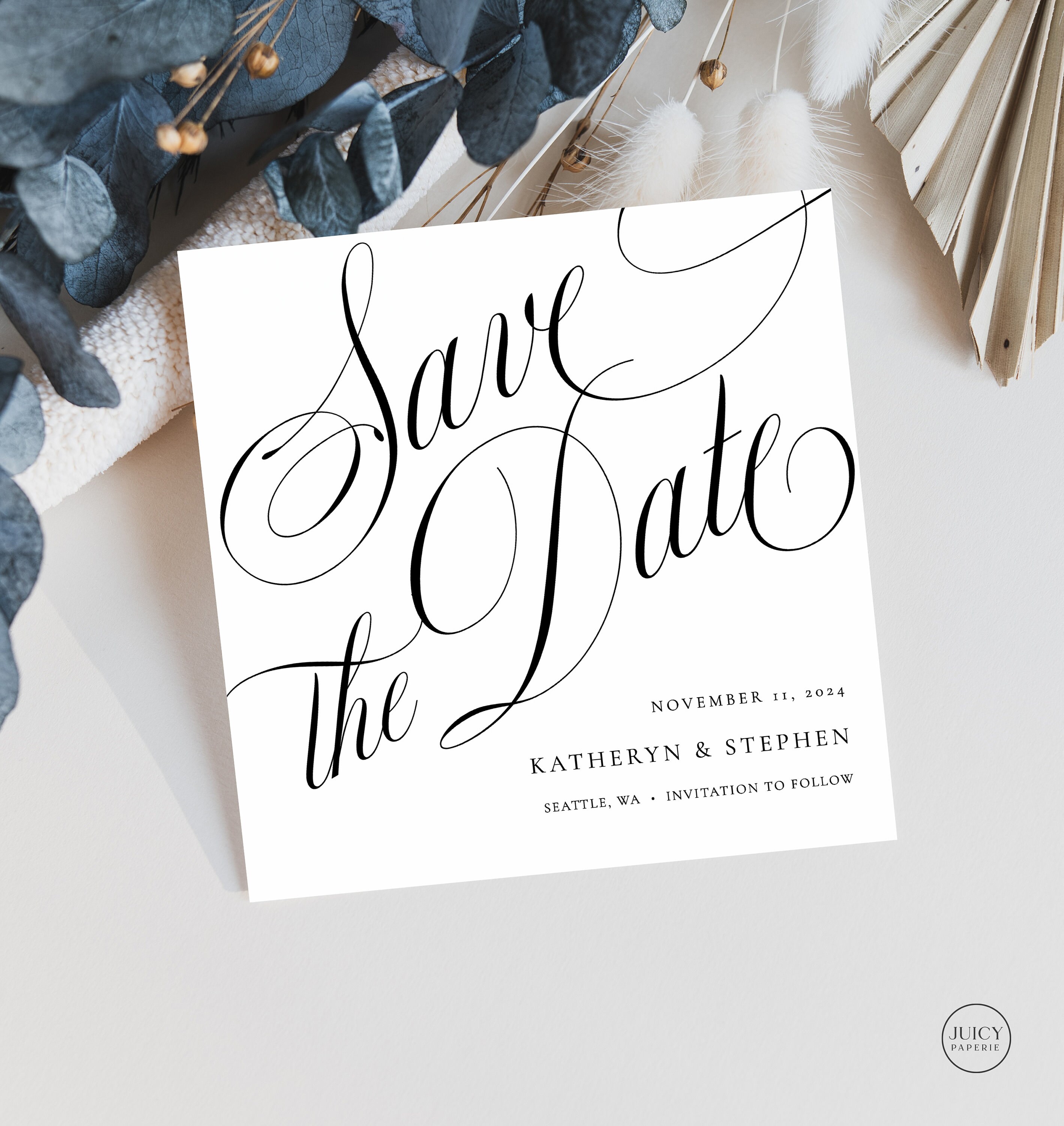 Elegant Handwritten Style Save Our Date Card Printable Save the Date ...