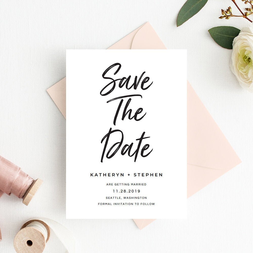 Modern Calligraphy Save The Date Card Templates DIY Country | Etsy