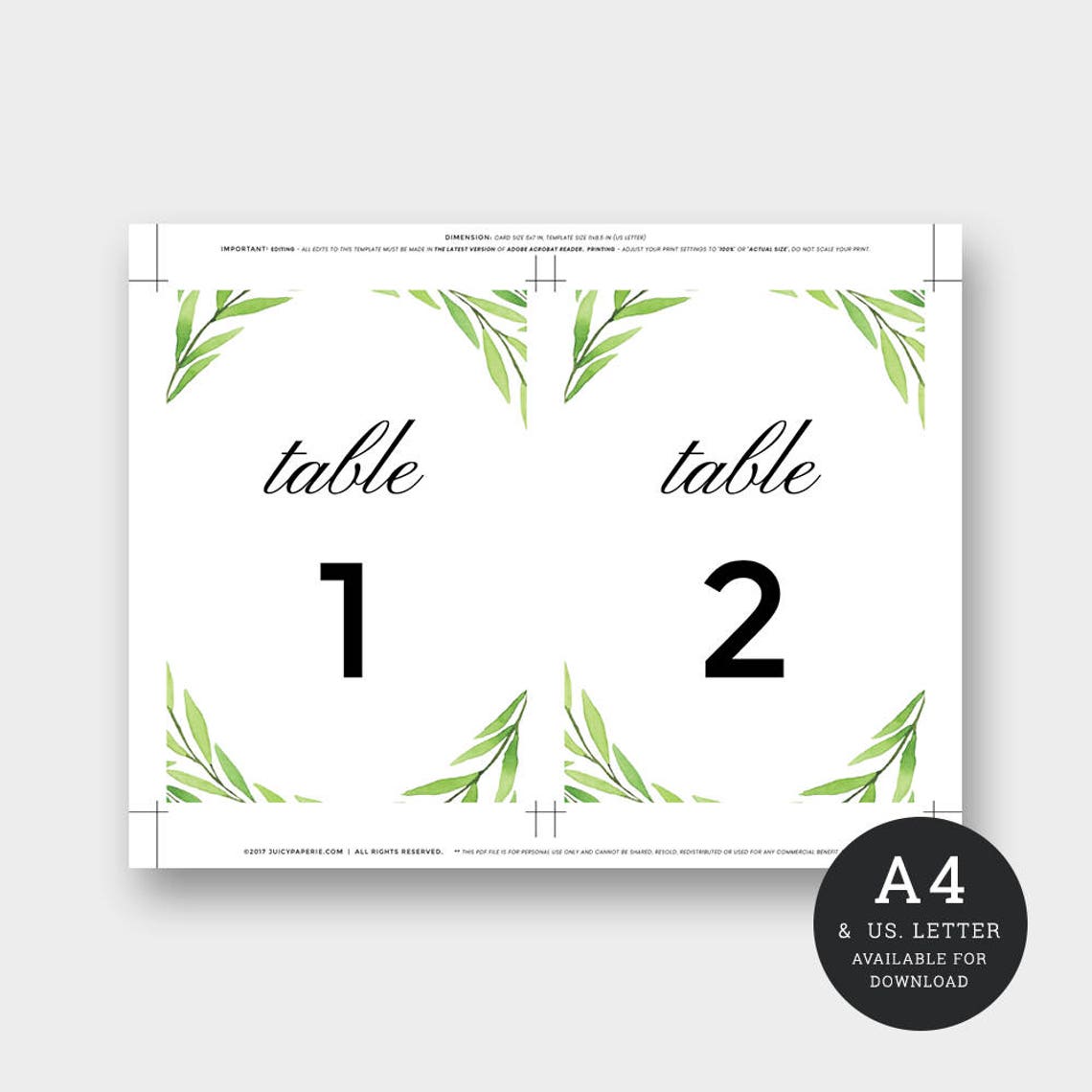 Printable Table Number Template Table Number Printable | Etsy