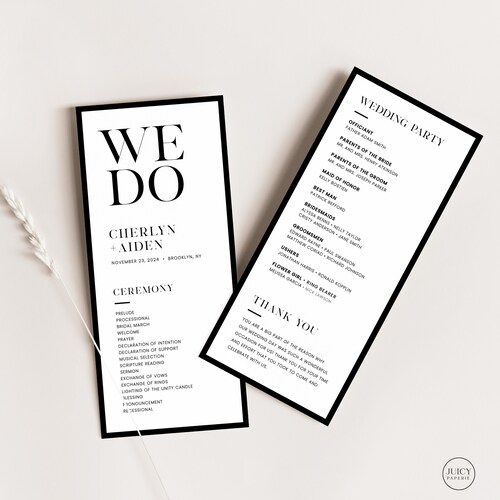 Modern Black Wedding Program Template Printable Wedding - Etsy