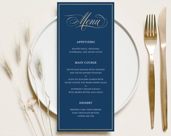 Blue and Gold Menu Cards - Etsy