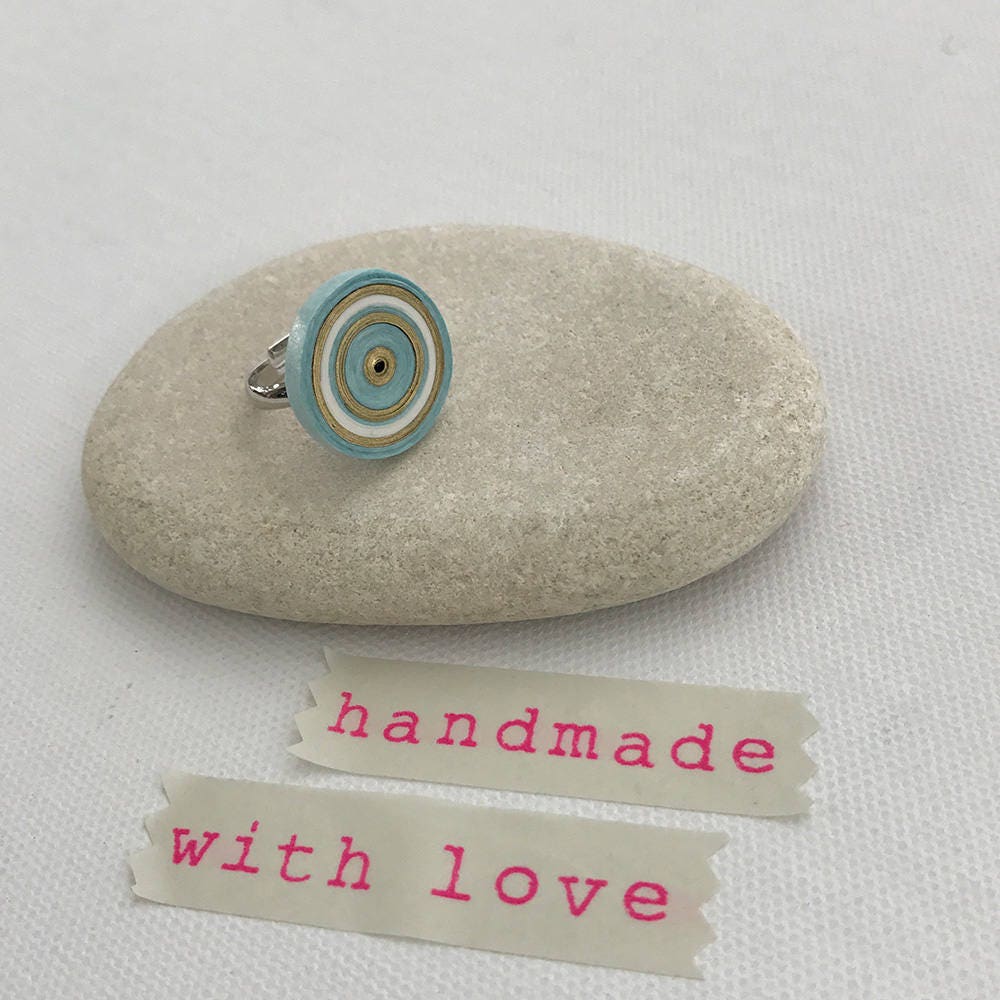 Quilling Paper Ring. Paper Gift for Her. Blue and Gold Ring. - Etsy
