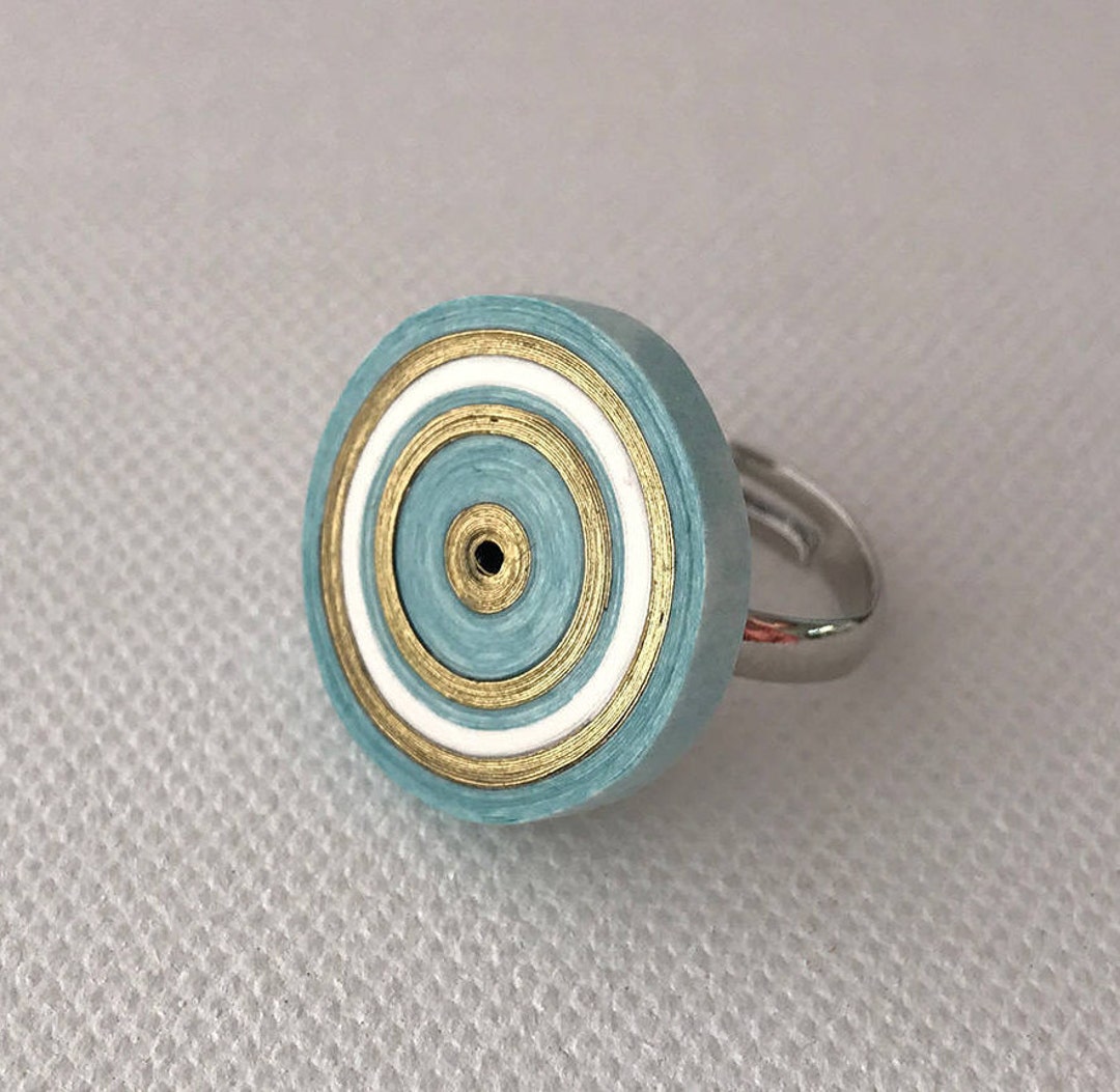Quilling Paper Ring. Paper Gift for Her. Blue and Gold Ring. Ready to ...