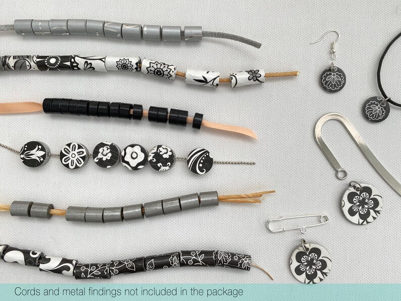 Paper Beads Assortment, Black & White Beads, Jewellery Components ...