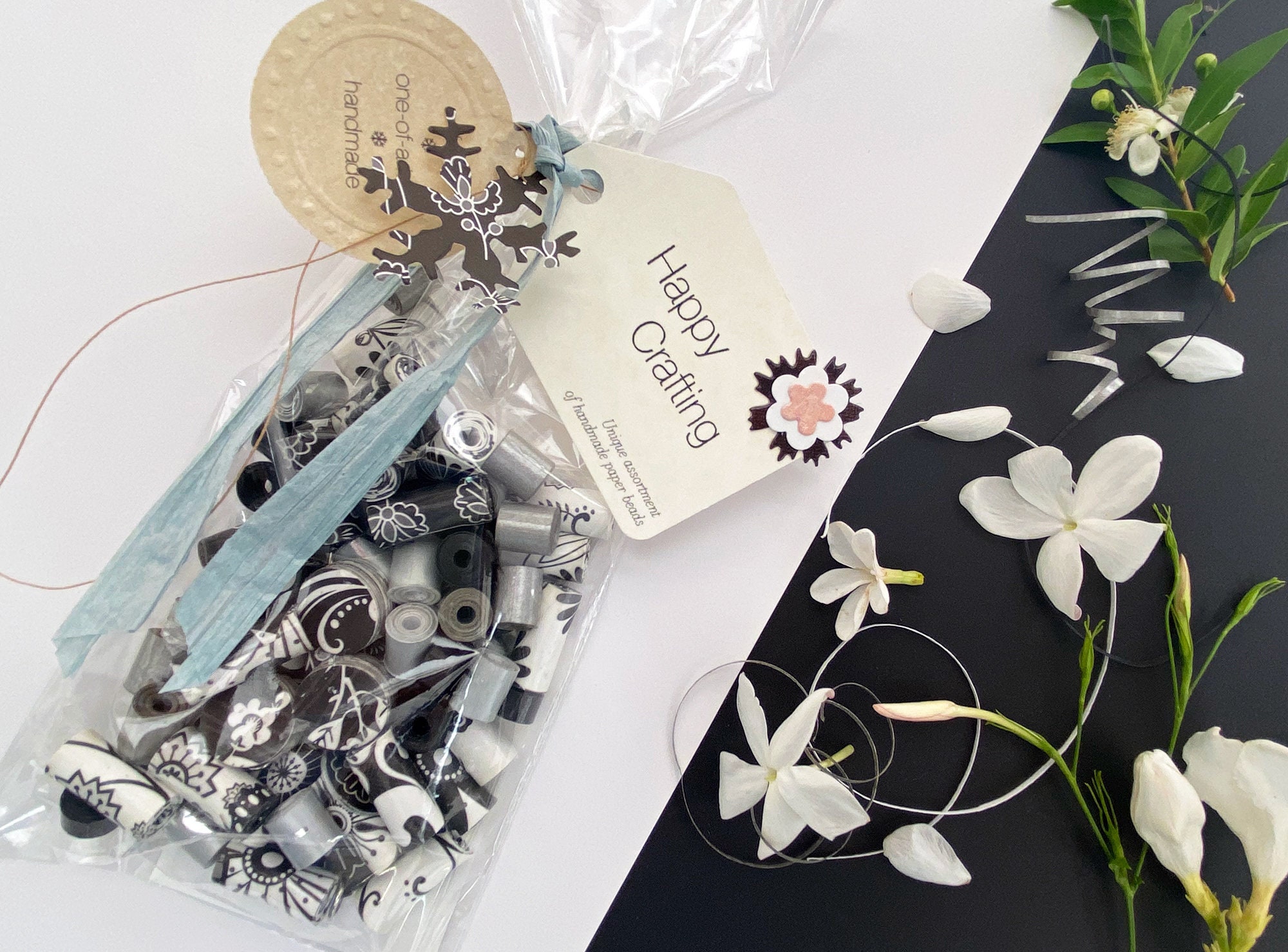 Paper Beads Assortment Black & White Beads Jewellery | Etsy