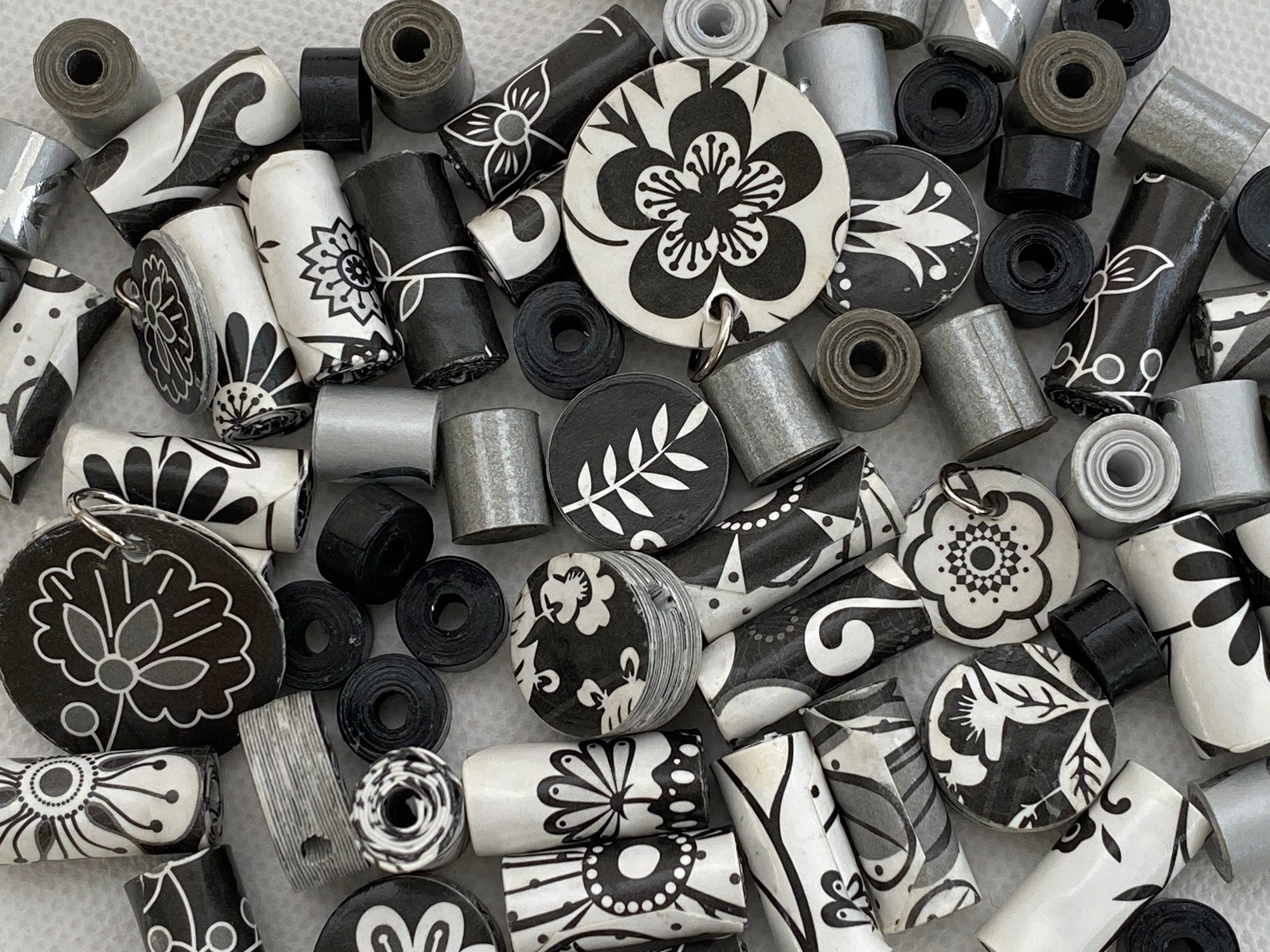 Paper Beads Assortment, Black & White Beads, Jewellery Components ...