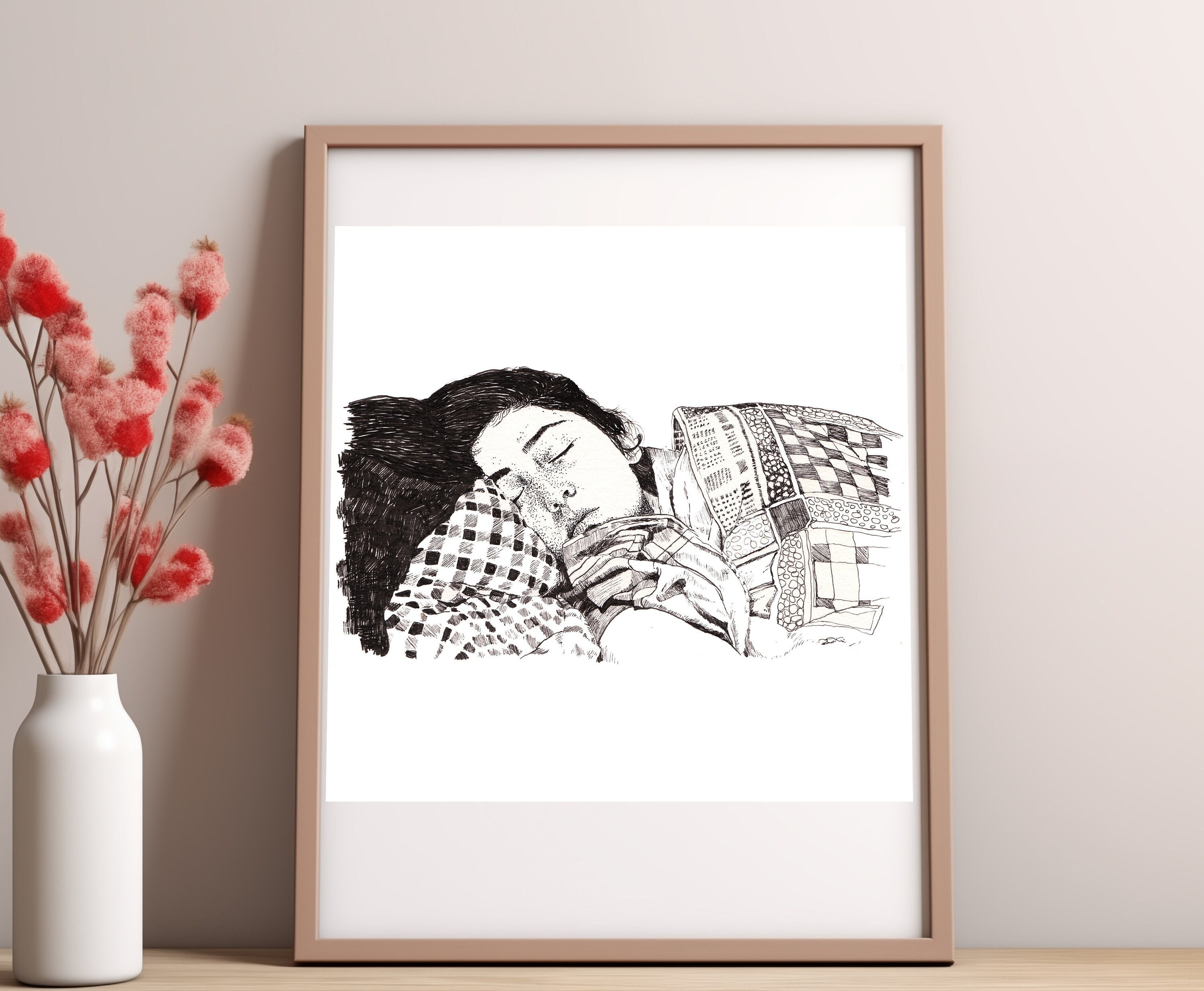 Original Drawing of Woman Sleeping, Hand Drawn Sleepy Time Art, Gift ...