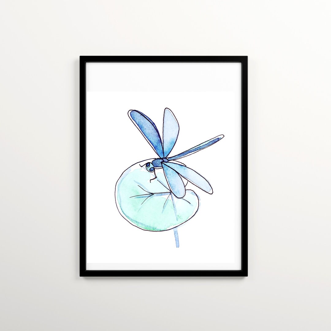 Blue Watercolor Dragonfly Printable Art, Dragonfly Wall Decor ...