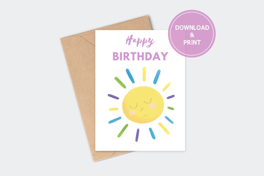Cute Sun Printable Birthday Card for Girls Sunshine Theme - Etsy