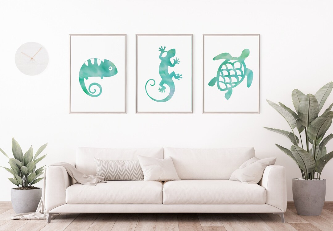 Set of 3 Modern Reptile Green Printable Wall Art, Green Wall Decor ...