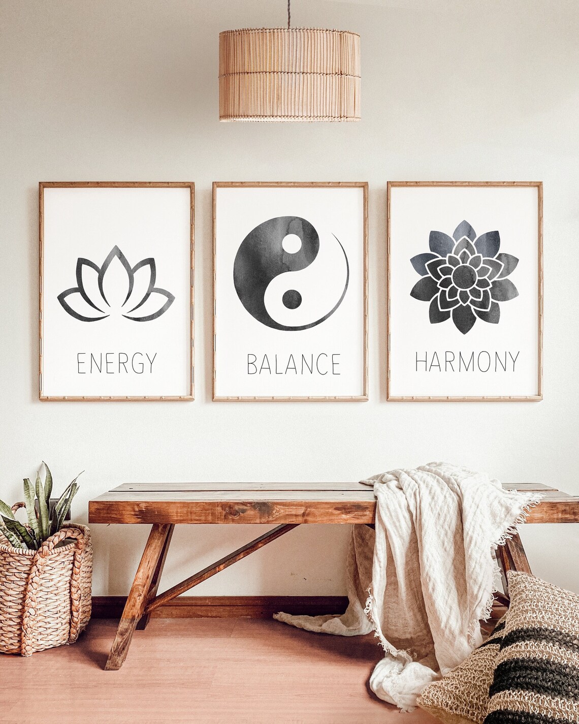 Minimalist Zen Printable Wall Art, Set of 3 Boho Black Poster, Bedroom ...