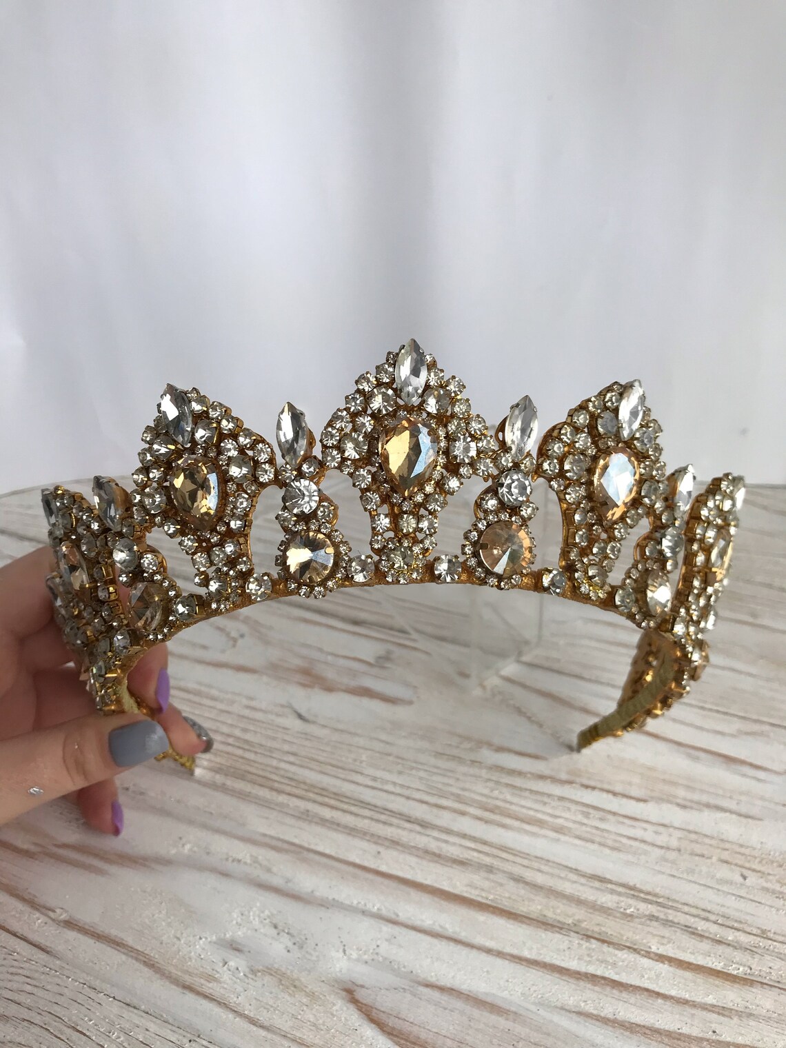 Wedding crown golden shadow crystal tiara bridal crown unique | Etsy