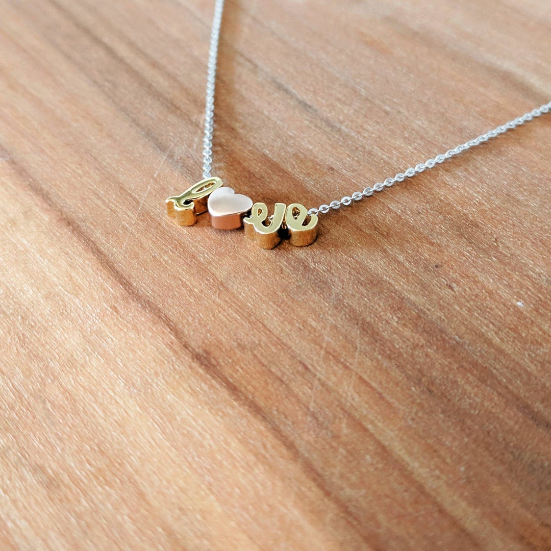 Word Name Necklaces Mini Letters Rose Gold Silver and Gold on Dainty ...