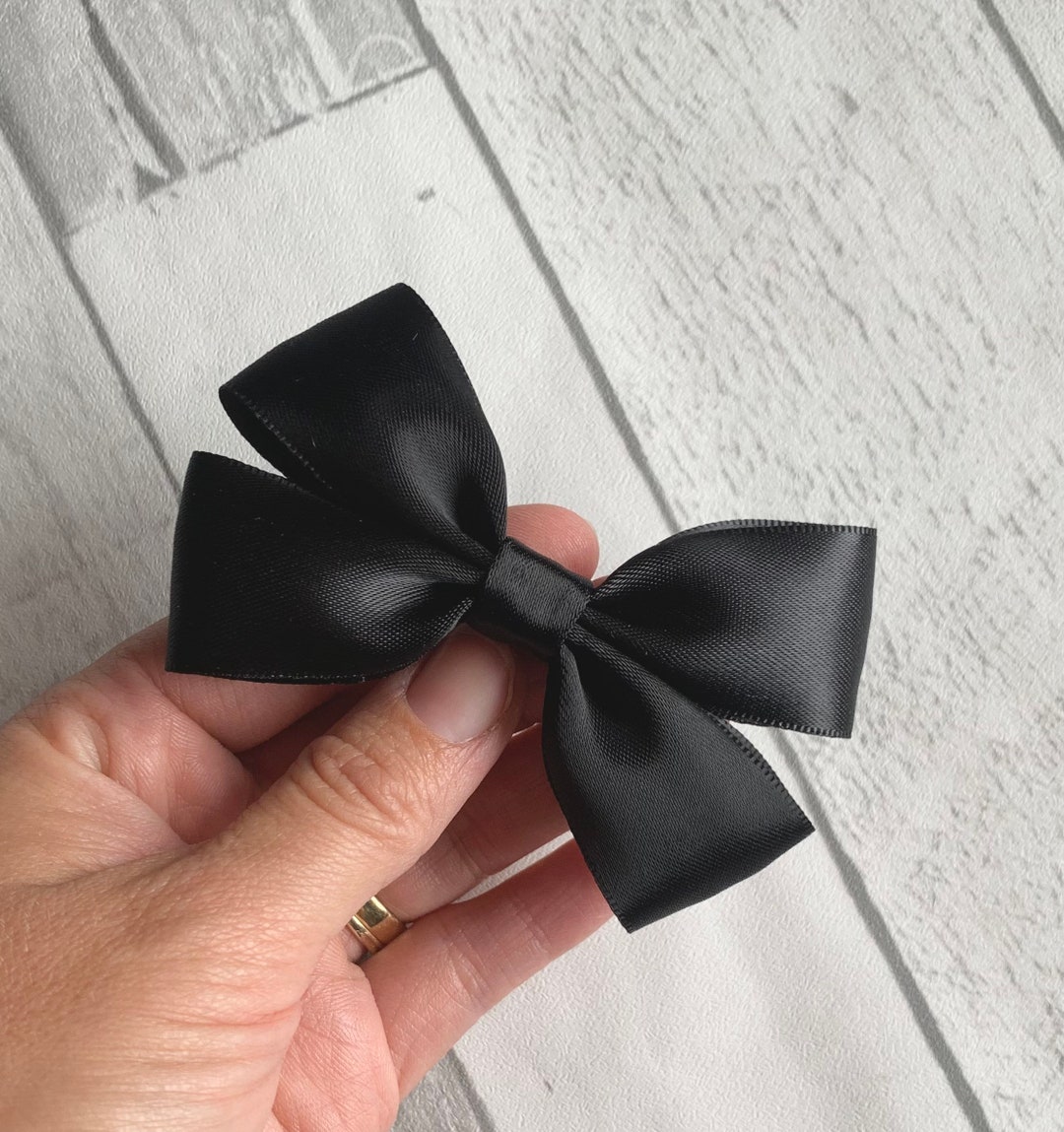 Black Satin Hair Bows, Classic Hair Bows, Silky Satin Bows, Elegant ...