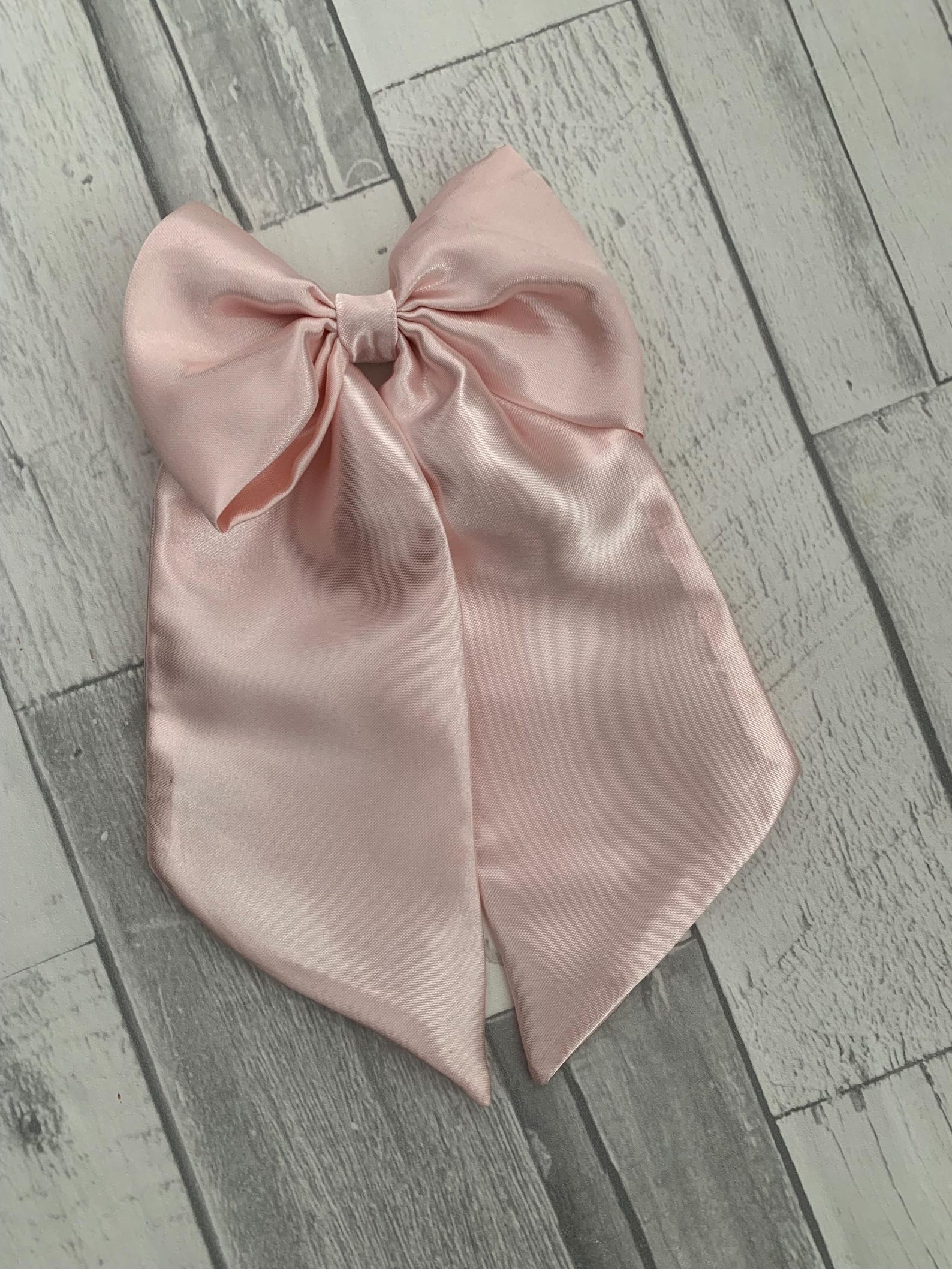 Large Pink Satin Hair Bow, Long Tailed Soft Pink Hair Bow, Bridesmaid ...