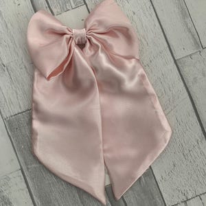 Large Pink Satin Hair Bow, Long Tailed Soft Pink Hair Bow, Bridesmaid ...