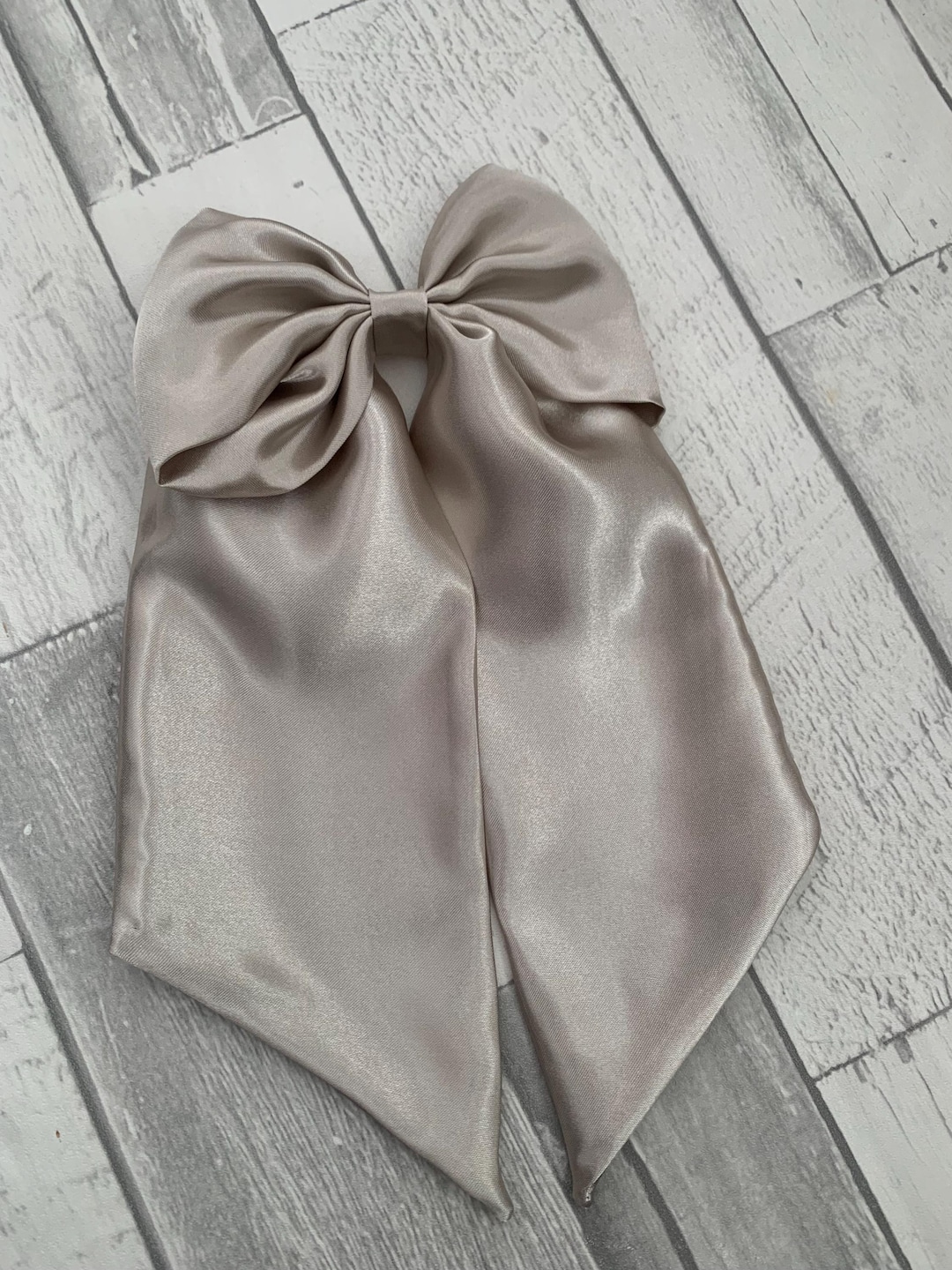 Large Mink Satin Hair Bow, Long Tailed Neutral Hair Bow, Classic Beige ...