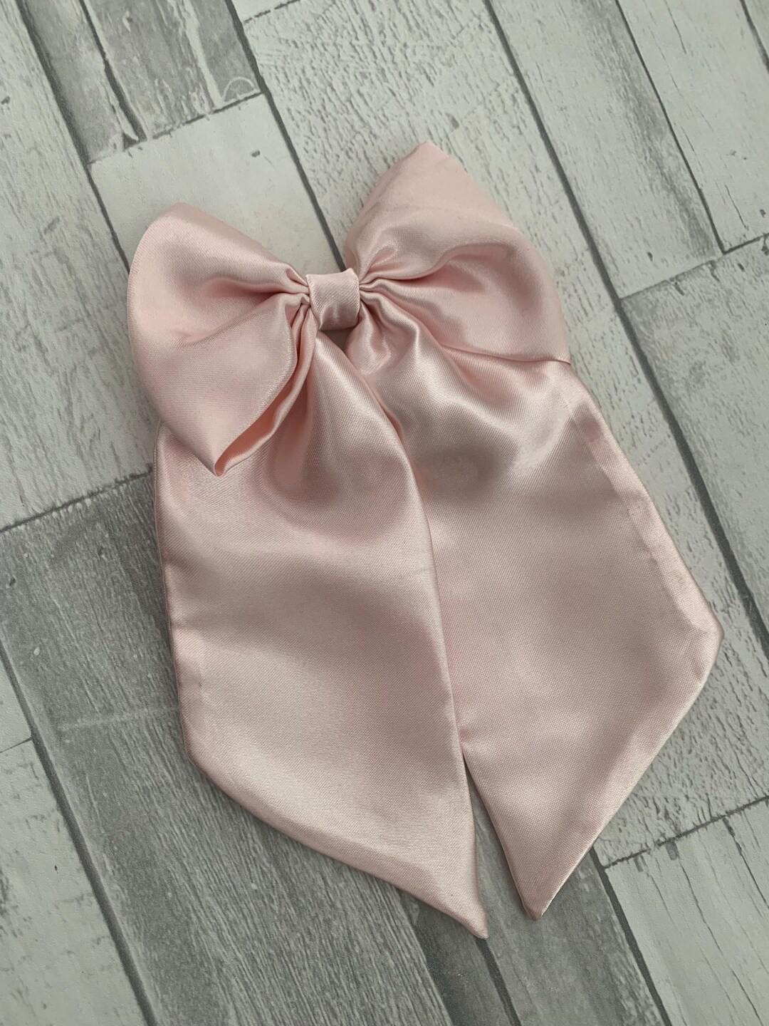 Large Pink Satin Hair Bow, Long Tailed Soft Pink Hair Bow, Bridesmaid ...