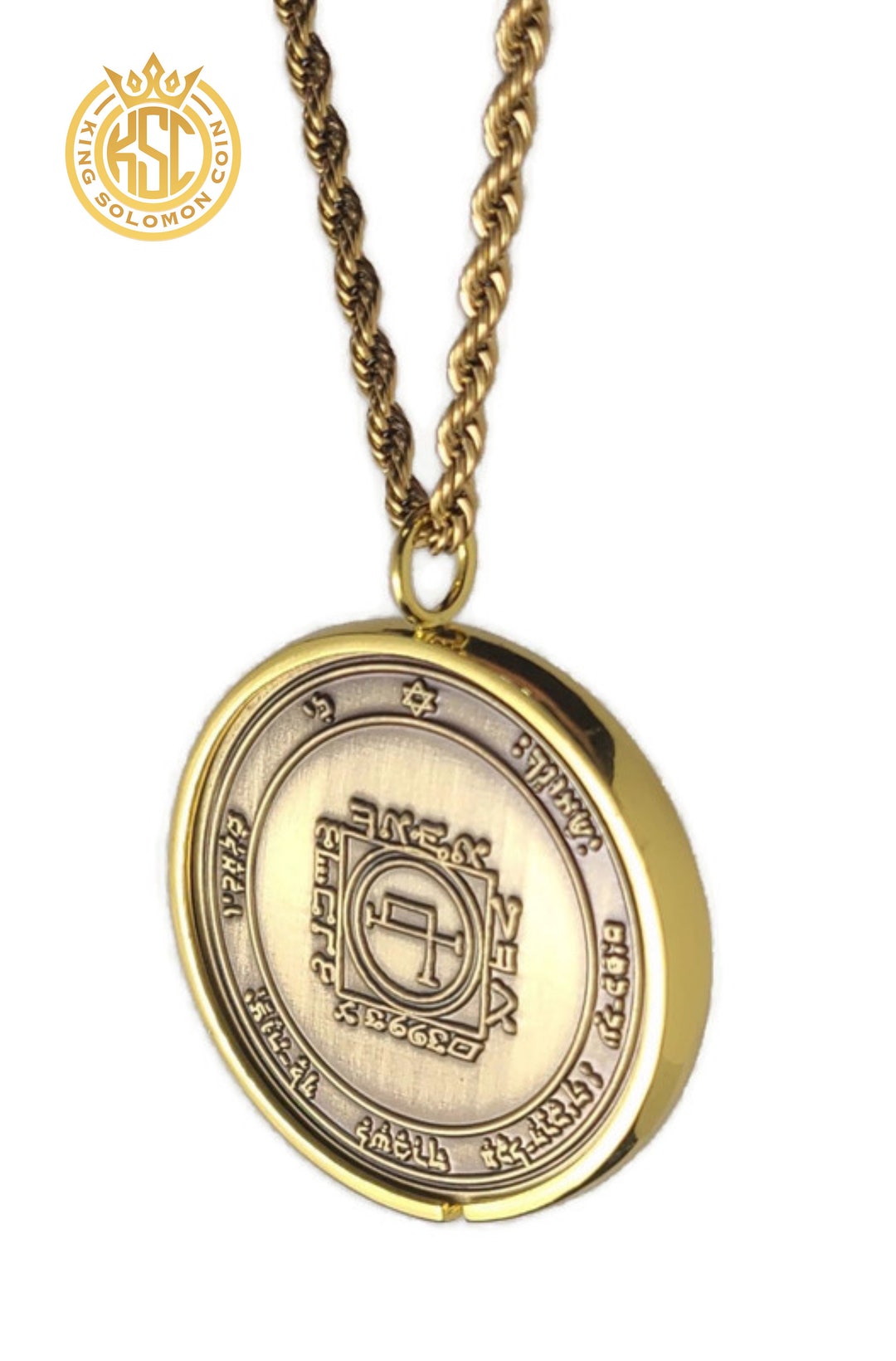 King Solomon Coin Necklace: Fifth Pentacle of Sun, 72 Names of God - Etsy