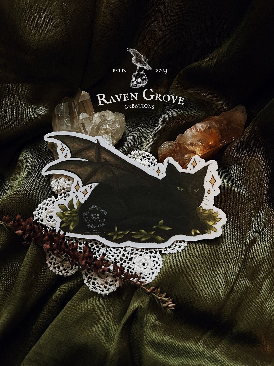 Black Cat Imp Bat Sticker - Waterproof Vinyl, Artist Made, Witchy ...
