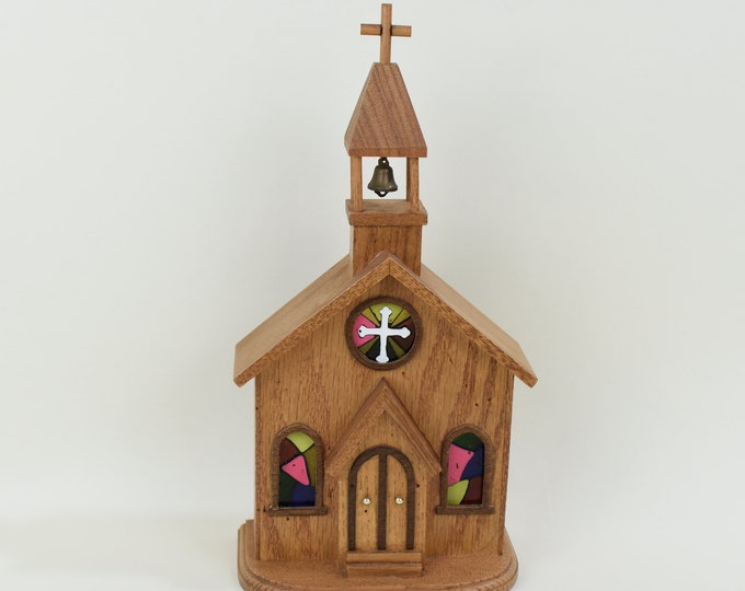 Lefton Wooden Church With Music Box That Plays Amazing Grace 11 Inches ...