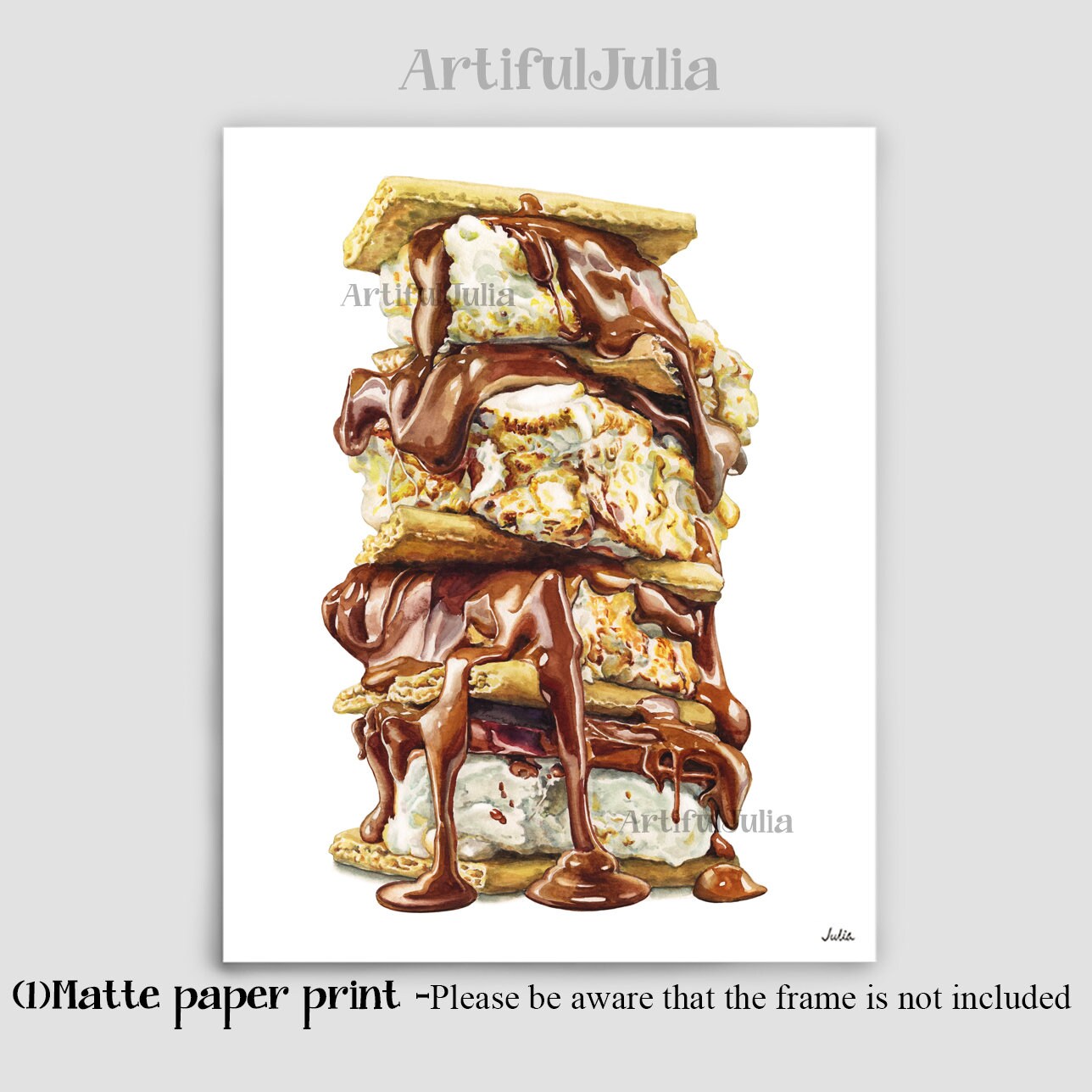 S'mores Watercolor Painting Art Print Kitchen Art Dessert - Etsy