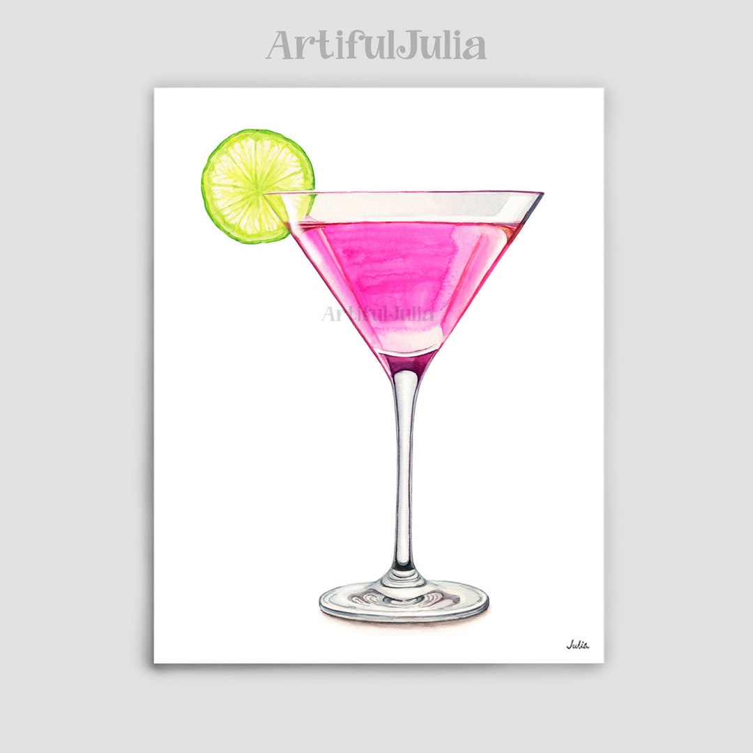 Cosmopolitan Cocktail Art Pink Drink Wall Art Print Wedding Bar Home ...