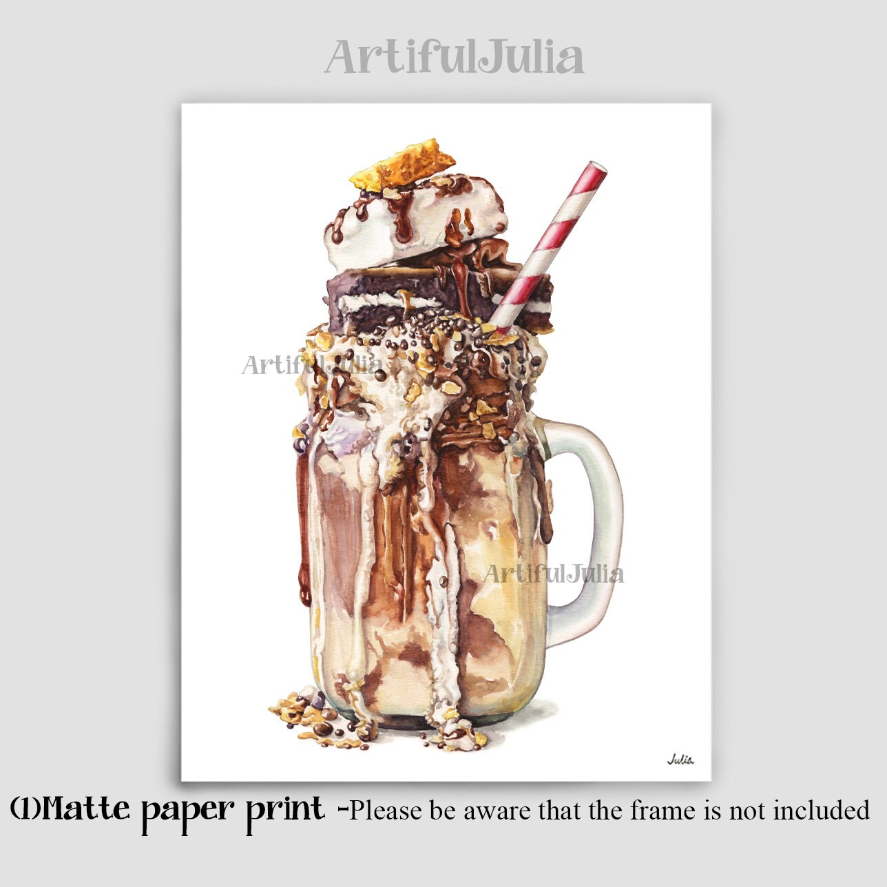 Shake Drink Watercolor Art Print Freakshake Chocolate Monster Shake ...