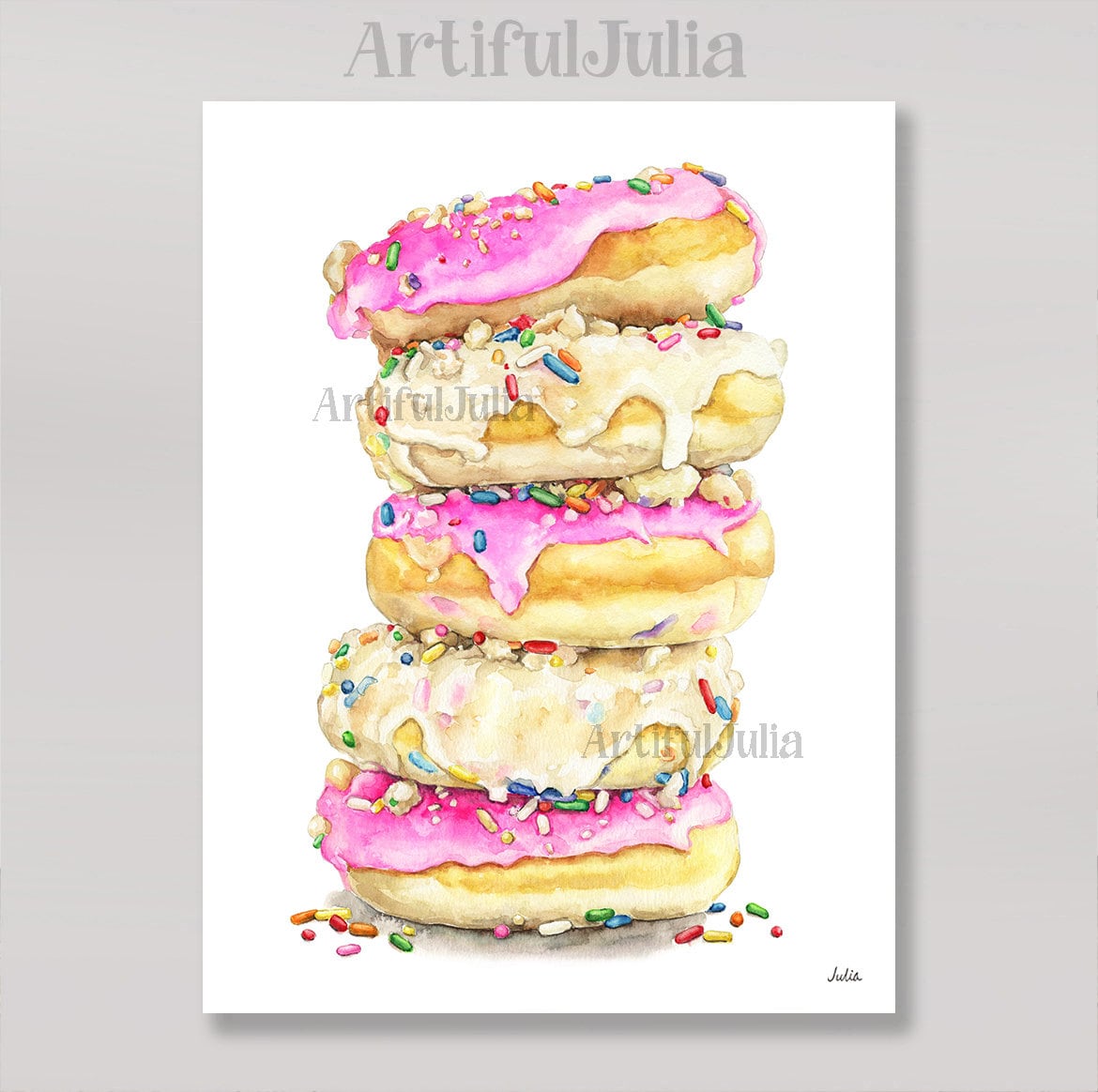 Pink Donut Stack of Donuts Art Print Donut With Splinkle Wall - Etsy