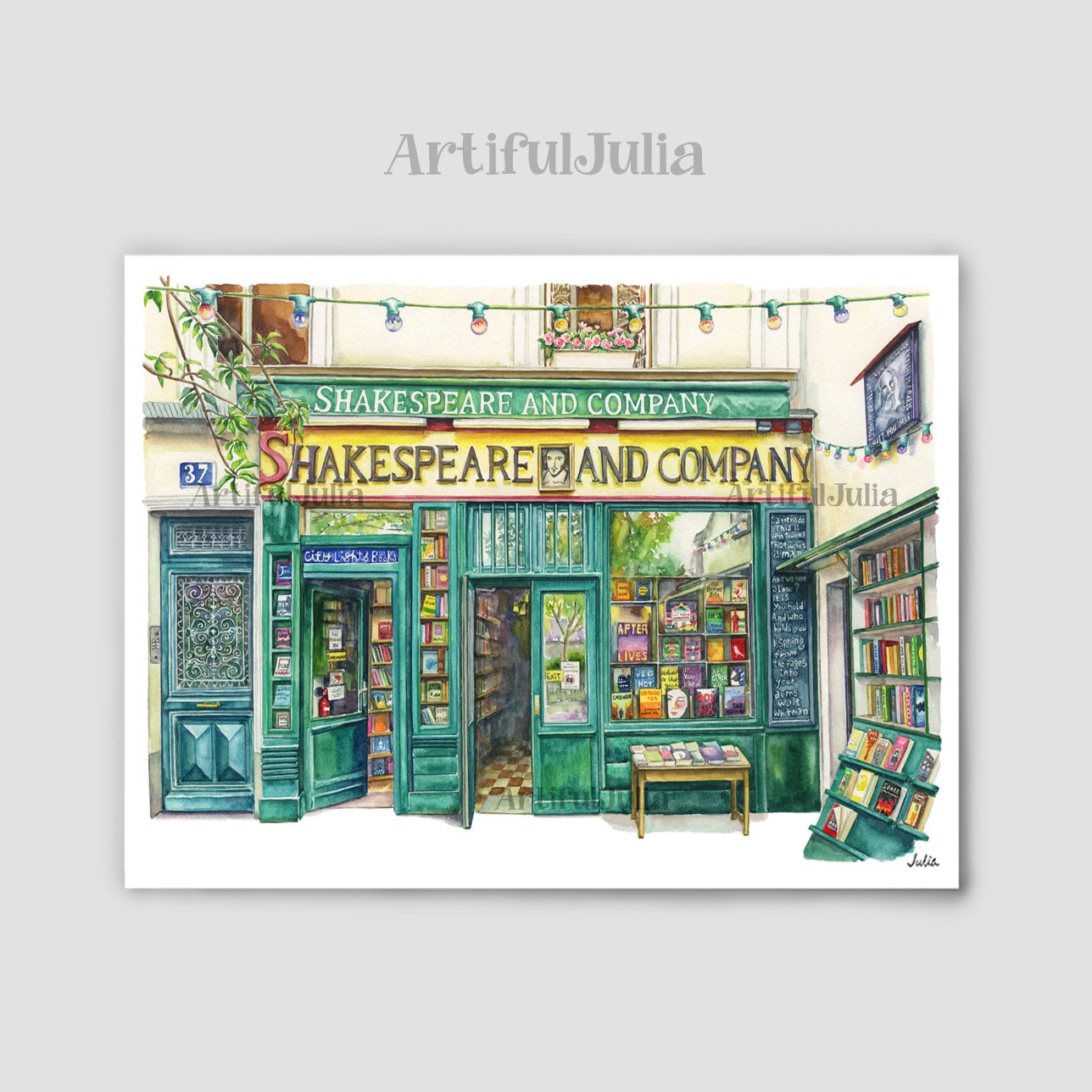 Shakespeare and Company Bookstore in Paris Art Print of Watercolor ...