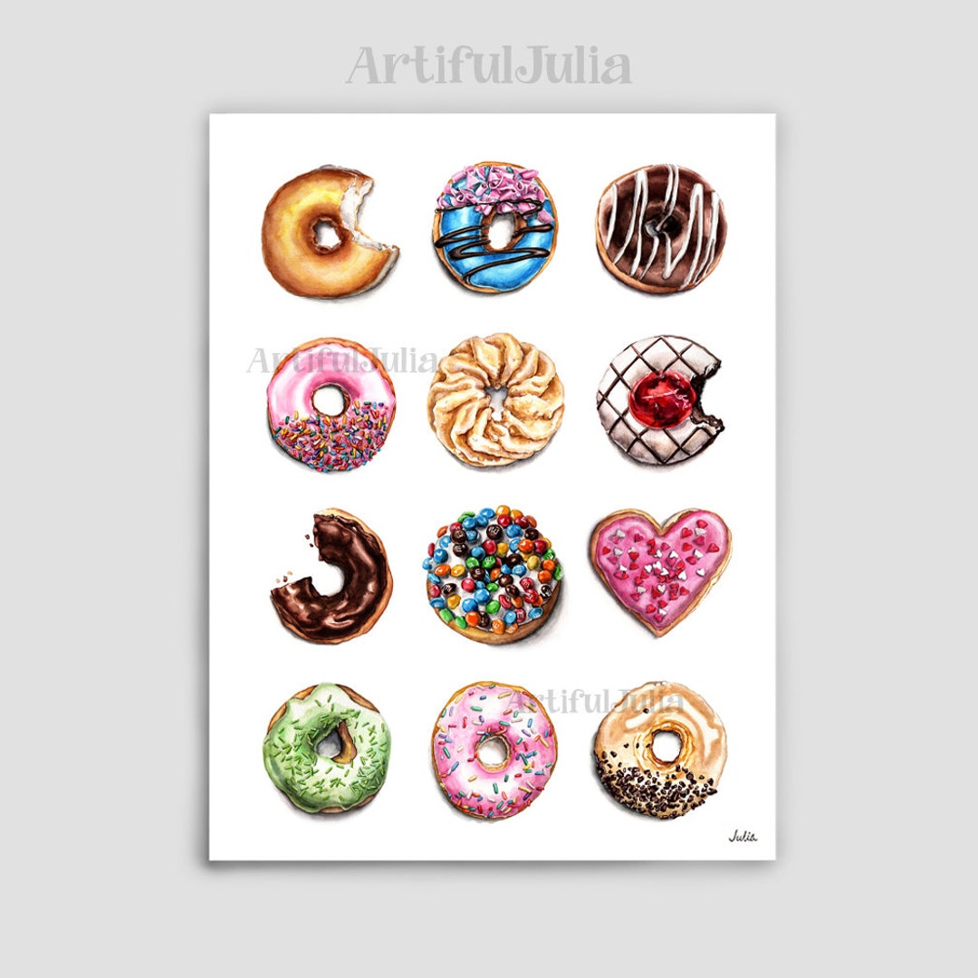 Donut Poster Donut Watercolor Donut Art Print Donut Shop Wall Kitchen ...