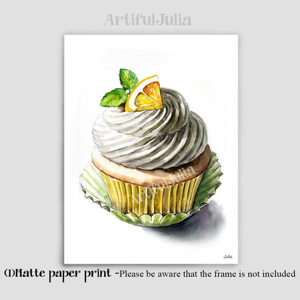 Lemon Cupcake Watercolor Painting Wall Art Prints Art for - Etsy