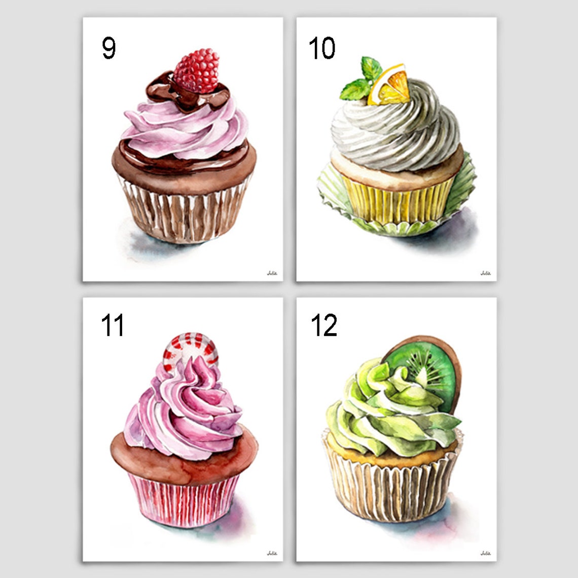 Cupcake Art Prints Cute Painting for Wall A Set of 2 3 4 & 6 - Etsy