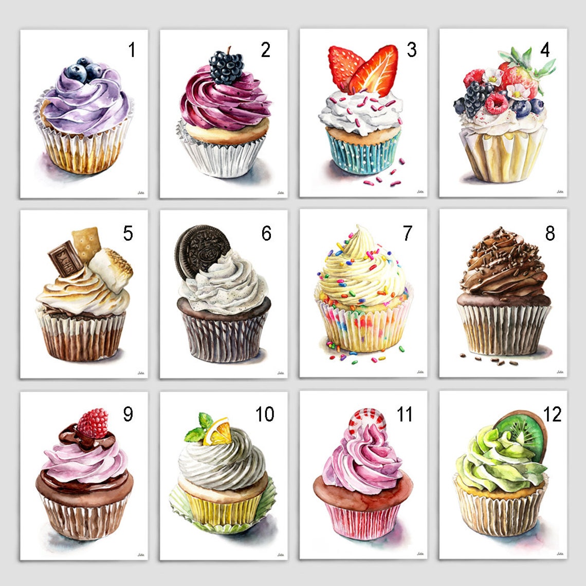 Cupcake Art Prints Cute Painting for Wall A Set of 2 3 4 & 6 - Etsy