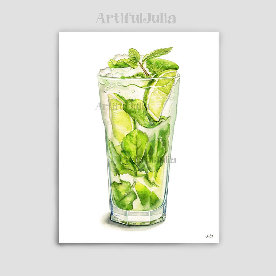 Mojito Cocktail Print Wedding Bar Home Bar Art Cocktail Art Party ...