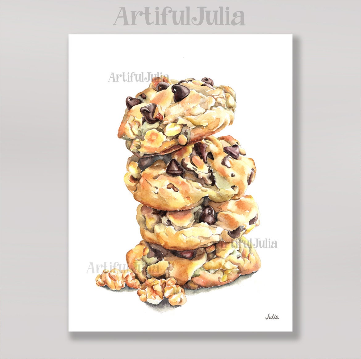 Cookie Painting Stack of Cookies Art Print Chocolate Cookies | Etsy