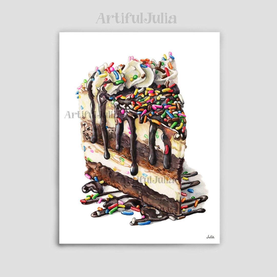 Cake Painting Sprinkled Cake Art Print Food Watercolor Painting Dessert ...