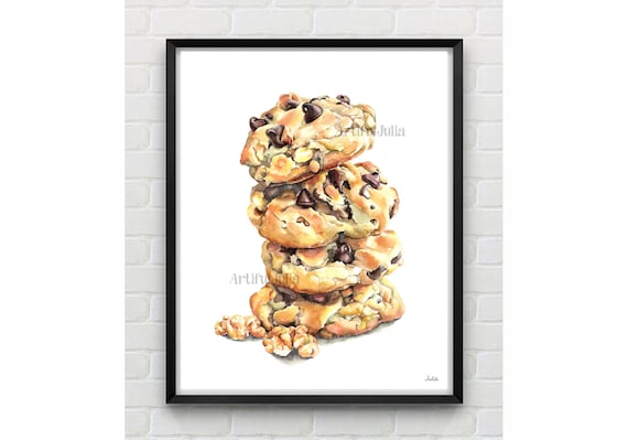 Cookie Painting Stack of Cookies Art Print Chocolate Cookies | Etsy