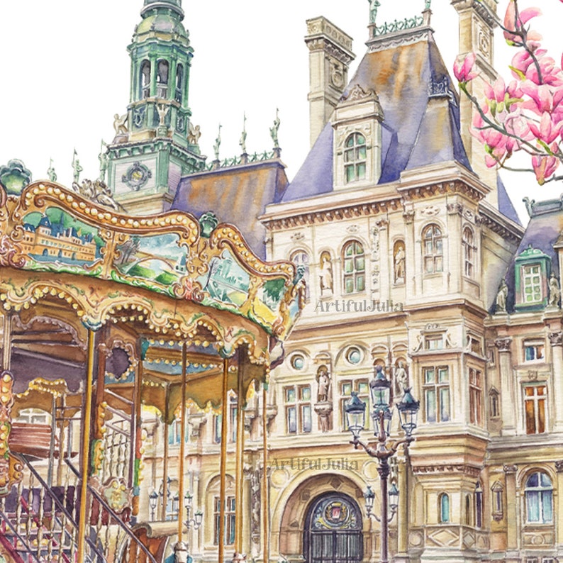 France Wall Art Paris Illustration Hotel De Ville Paris Art - Etsy
