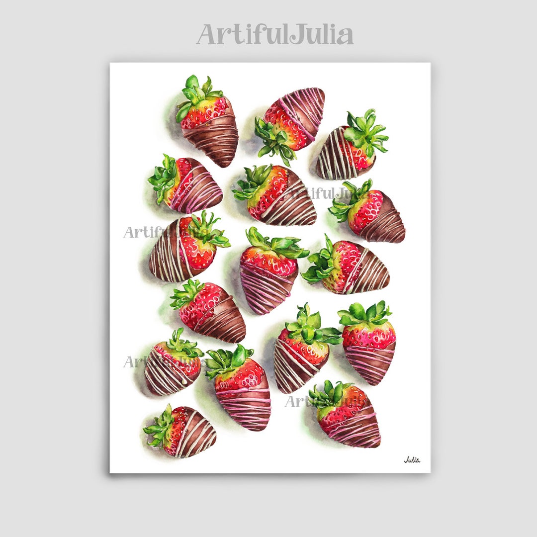 Strawberry Art Print, Fruit and Botanical Watercolor Painting, Kitchen ...