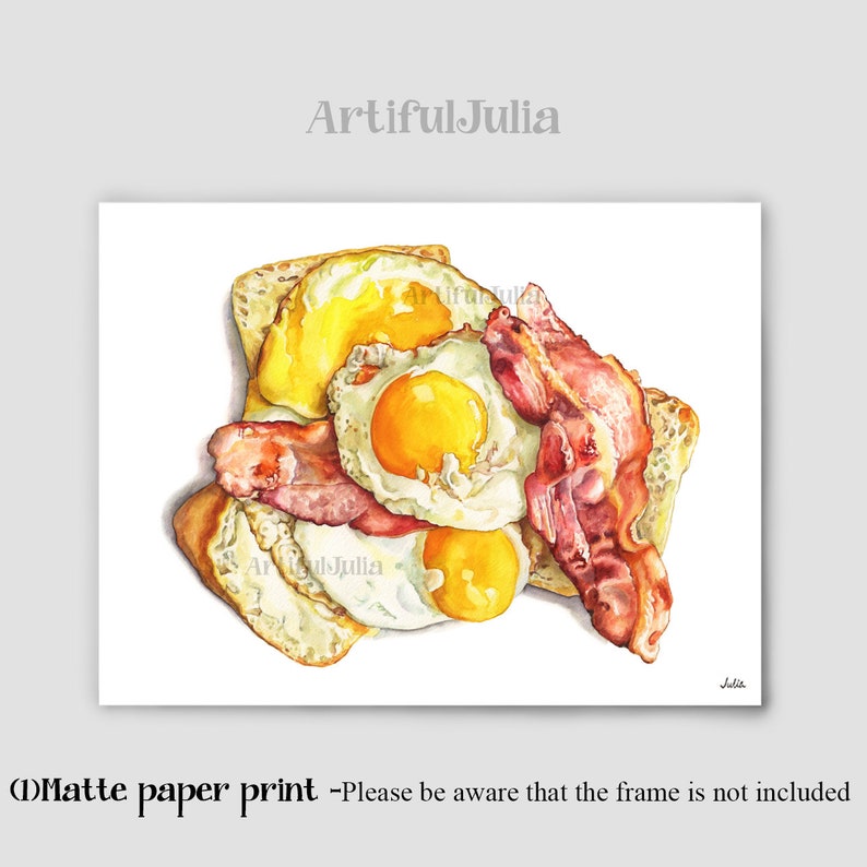 Breakfast Watercolor Painting Eggs and Bacon Print Kitchen Art ...