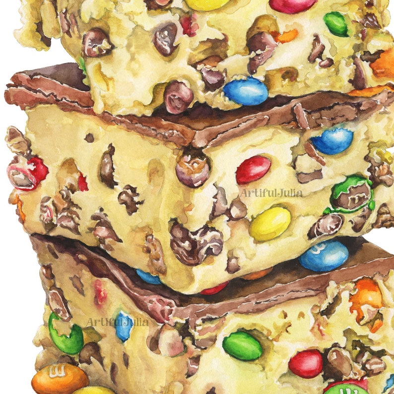 Food Painting Art Print Snack Art Cookie Dough Bar Watercolor - Etsy