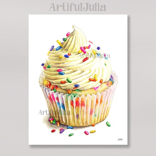 Cupcakes Painting Wall Art Cupcake Poster Nursery Art for Room | Etsy