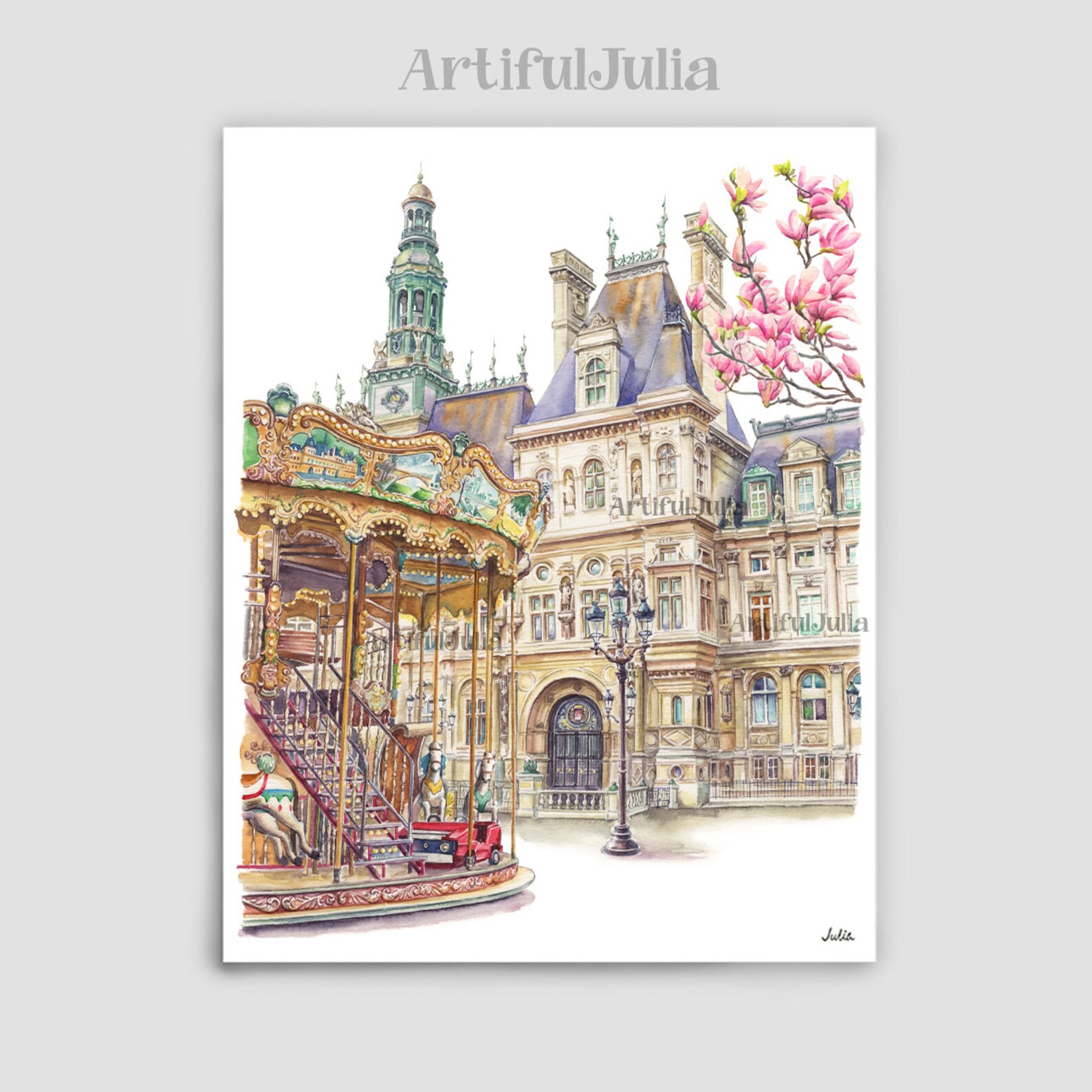 France Wall Art Paris Illustration Hotel De Ville Paris Art - Etsy