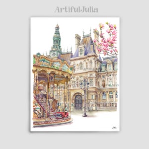 France Wall Art Paris Illustration Hotel De Ville Paris Art - Etsy