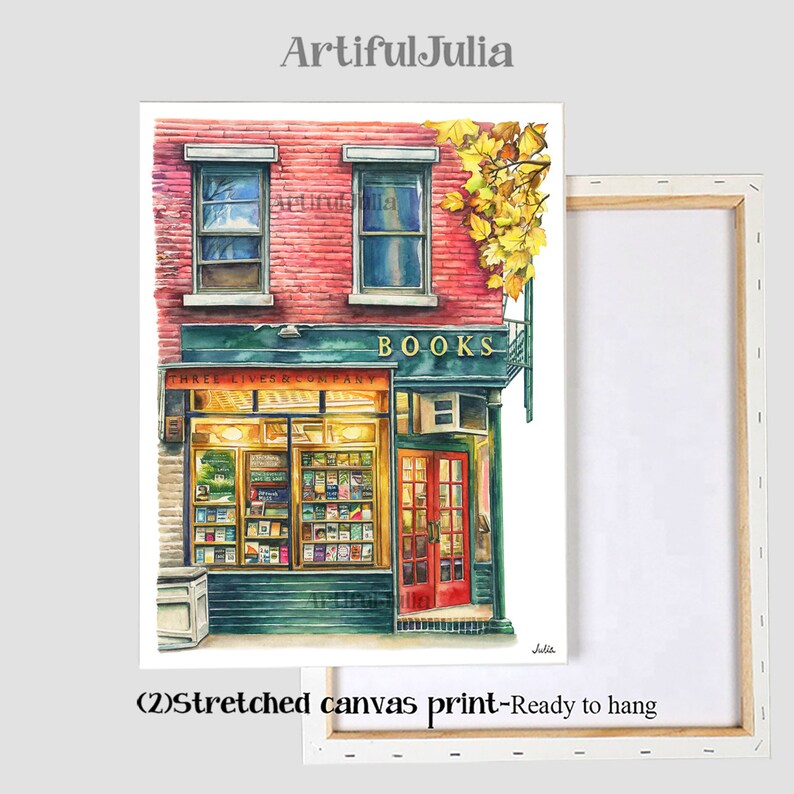Book Store Art New York Bookshop Art Print of Watercolor Painting ...