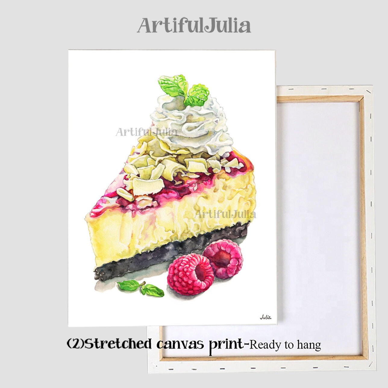 Raspberry Cheese Cake Art Print Food Watercolor Painting Dessert Wall ...