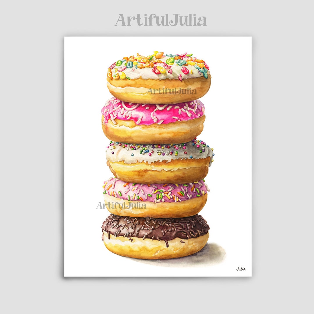 Donut Painting Stack of Donuts Tower of Donts Art Print Donut Wall Art ...