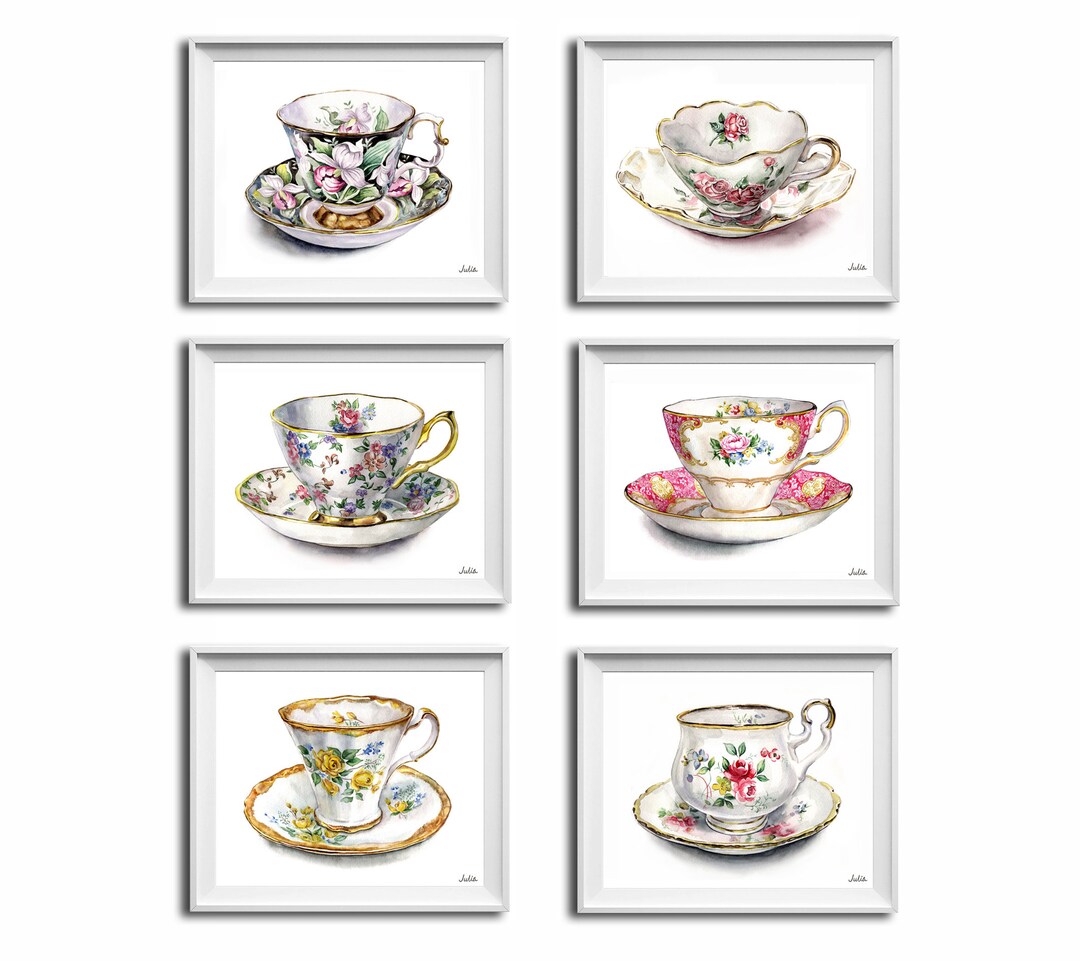 Teacup Art Print Kitchen Wall Art A Set of 2, 3, 4 & 6 Prints Teacups ...